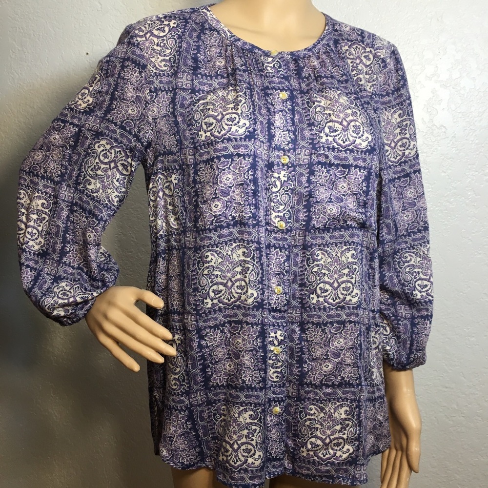 Anthropologie Akemi & Kin Purple/White Boho Top - Gem